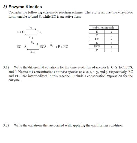 Solved 3) Enzyme Kinetics Consider the following enzymatic | Chegg.com