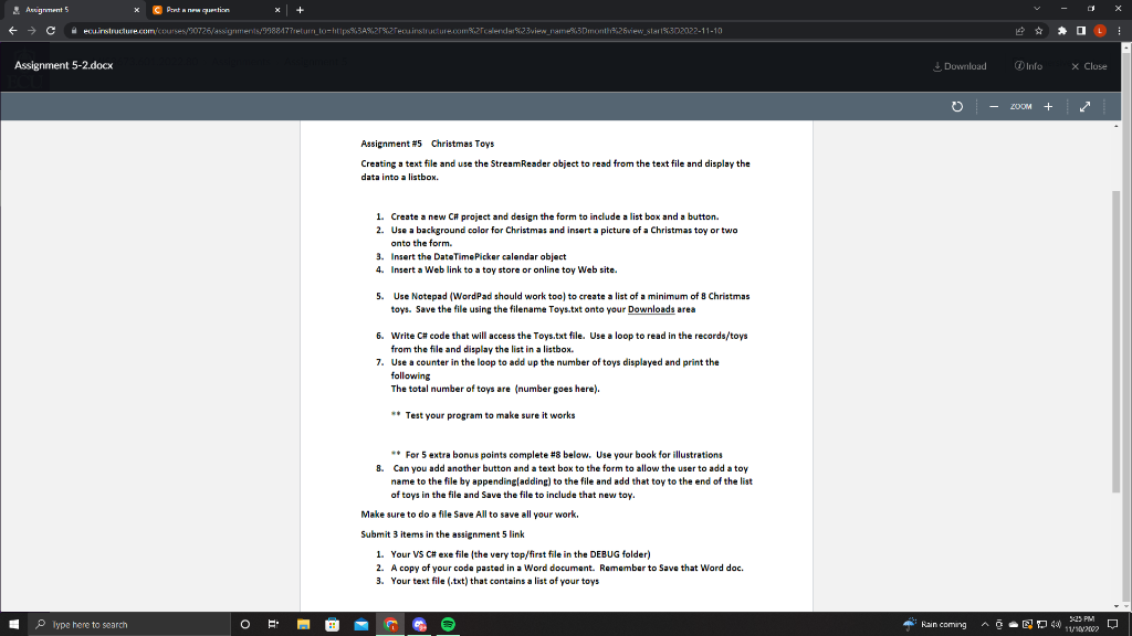 Assignment #5 Christmas Toys Creating a text file | Chegg.com