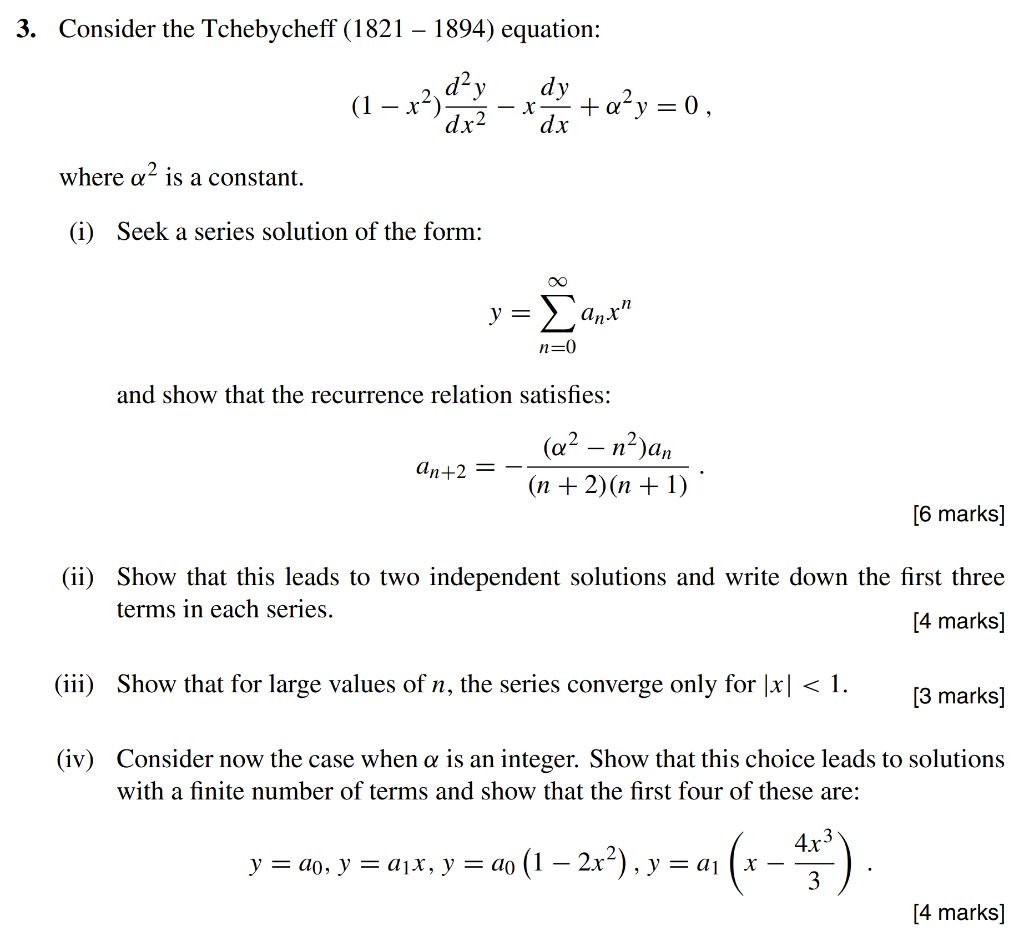 Solved 3. Consider the Tchebycheff (1821 – 1894) equation: | Chegg.com