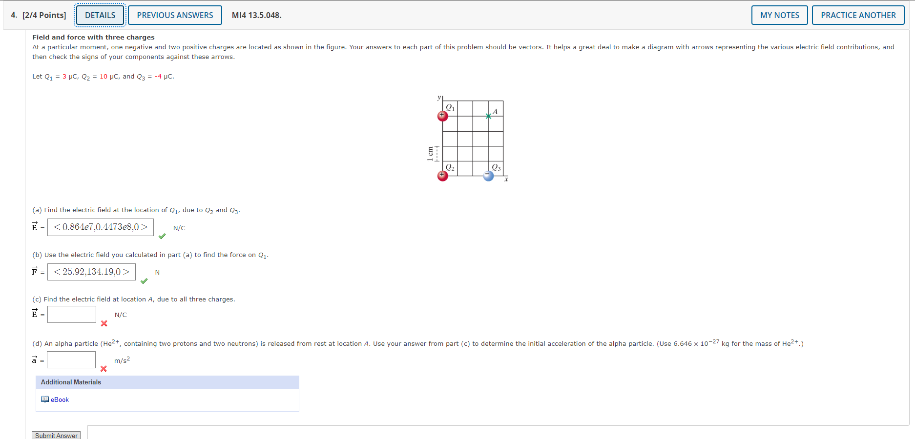 Solved Field and force with three charges then check the | Chegg.com
