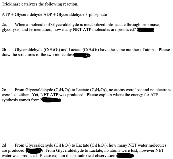 Solved Triokinase catalyzes the following reaction. | Chegg.com