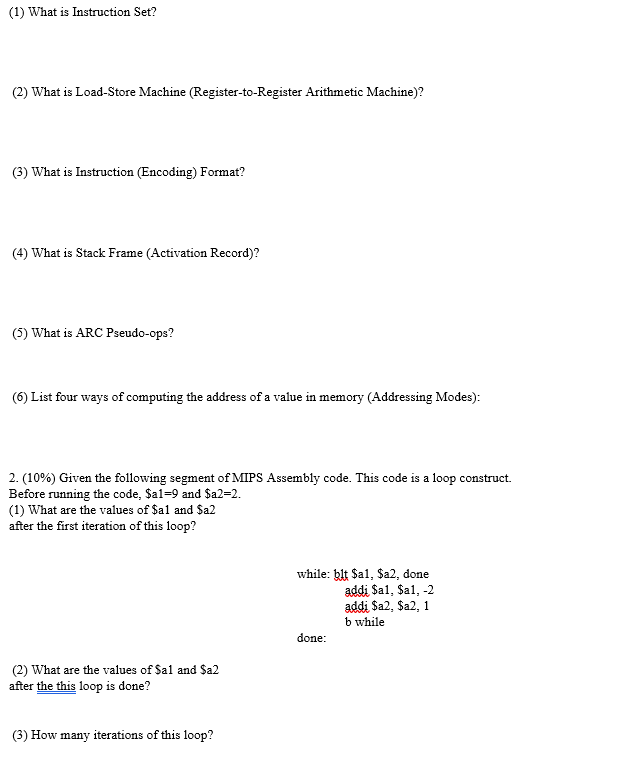 Solved (1) What is Instruction Set? (2) What is Load-Store | Chegg.com