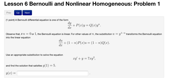 Solved Lesson 6 Bernoulli and Nonlinear Homogeneous: Problem | Chegg.com