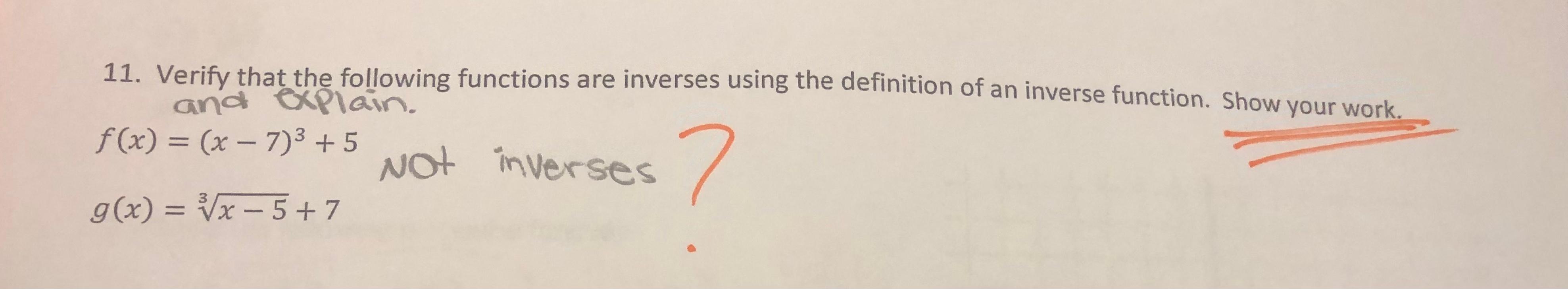 Solved 11. Verify that the following functions are inverses | Chegg.com