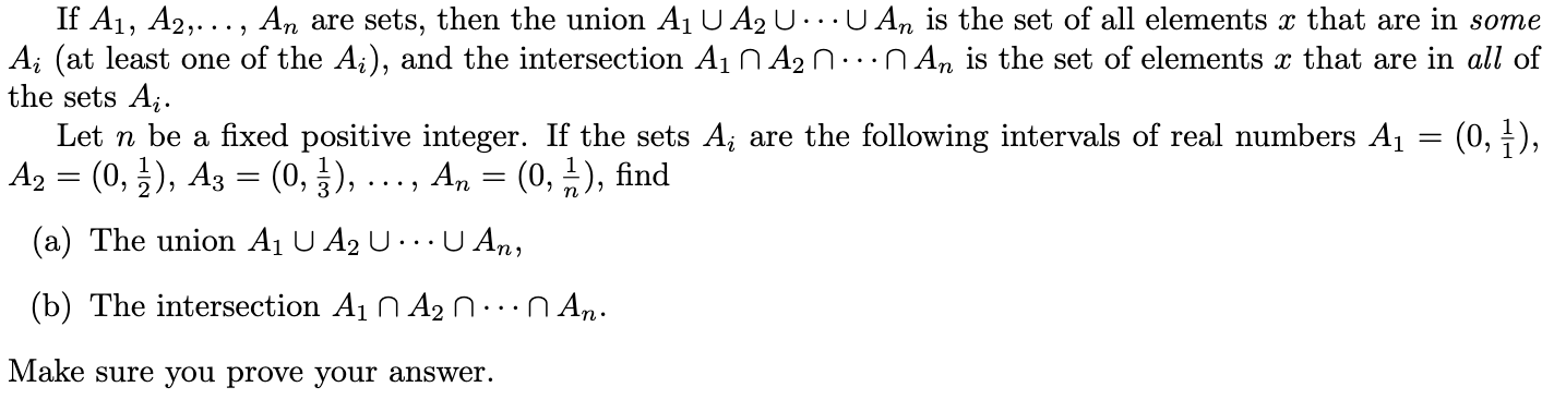 Solved If A1,A2,dots,An ﻿are sets, then the union | Chegg.com