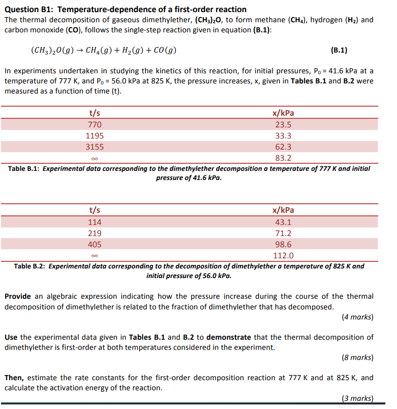 Solved Question B1: Temperature-dependence of a first-order | Chegg.com