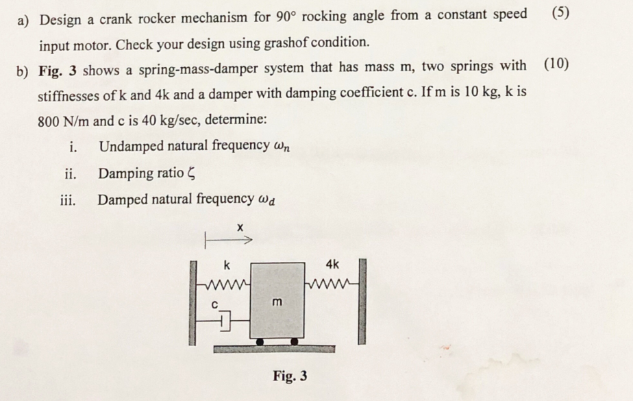 Solved a) Design a crank rocker mechanism for 90∘ rocking | Chegg.com