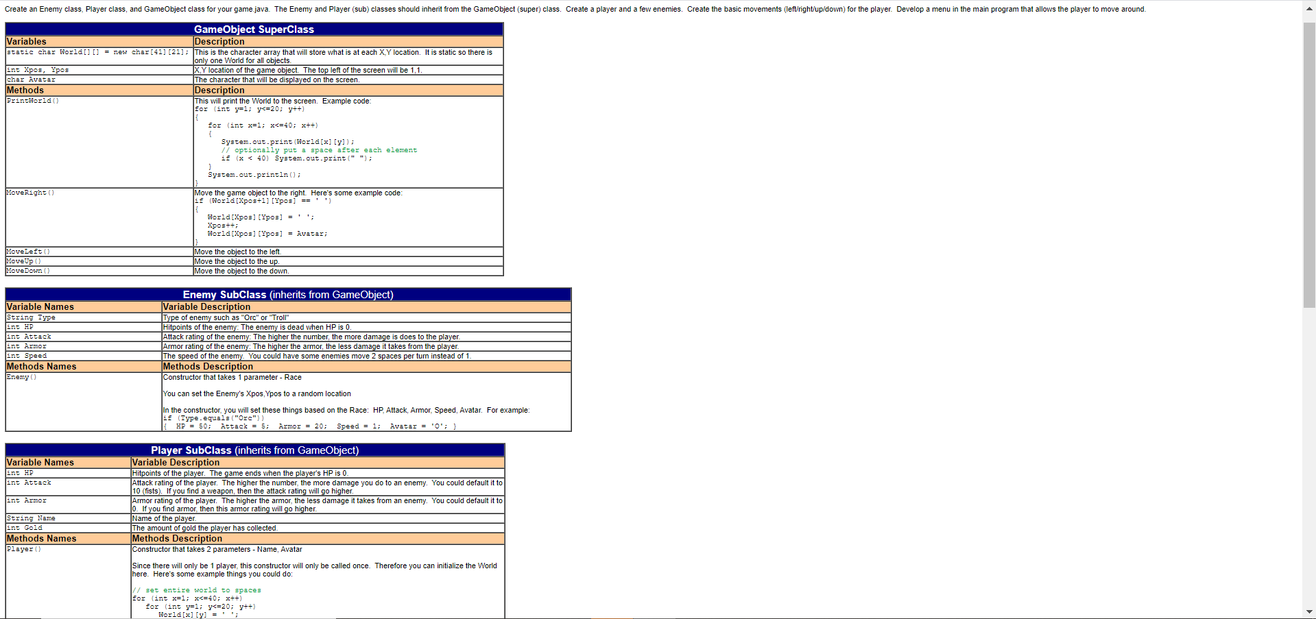Solved Create an Enemy class, Player class, and Game Object | Chegg.com