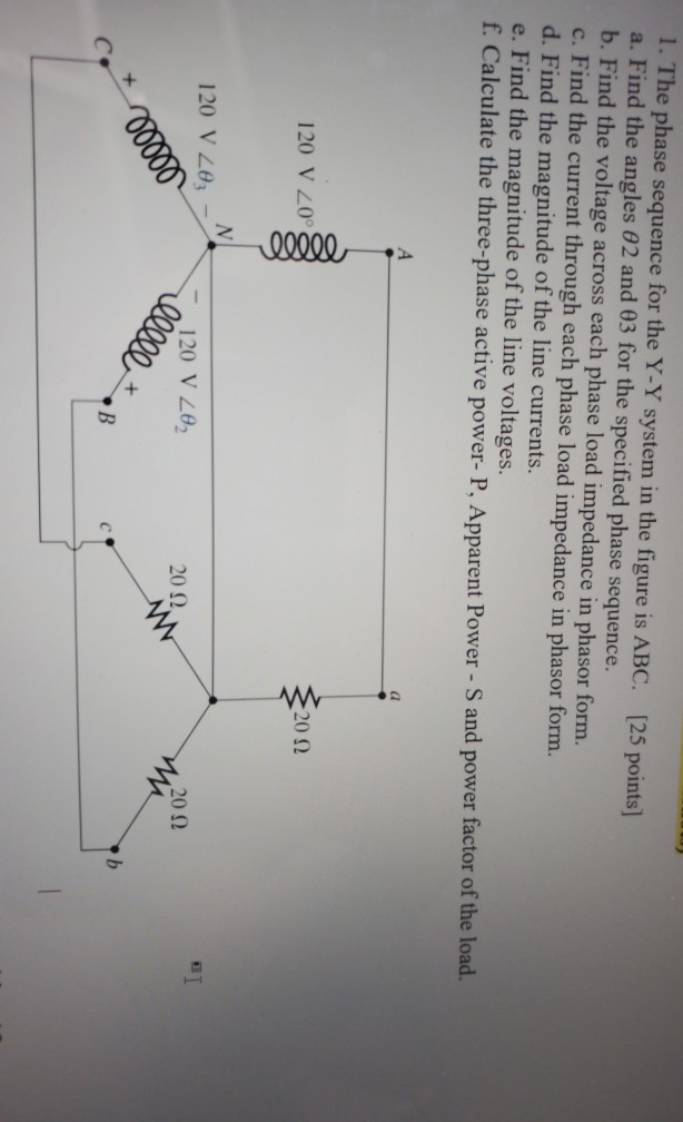 Solved 1. The phase sequence for the Y-Y system in the | Chegg.com