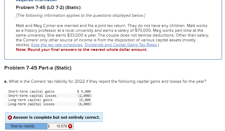 Solved Problem 7-45 (LO 7-2) (Static) [The following | Chegg.com