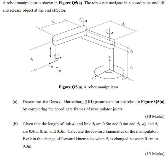 A robot manipulator is shown in Figure Q5(a). The | Chegg.com