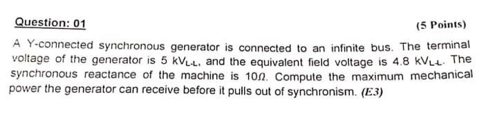 Solved Question: 01 A Y-connected synchronous generator is | Chegg.com