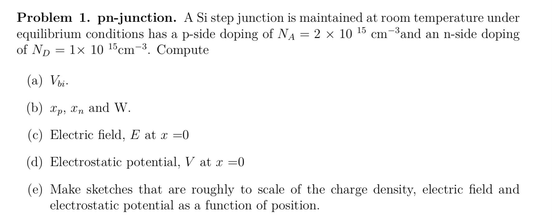 Solved Problem 1. pn-junction. A Si step junction is | Chegg.com