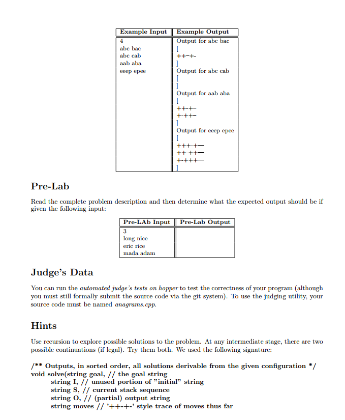 Lab 8: Anagrams by Stack Submission Please submit the | Chegg.com