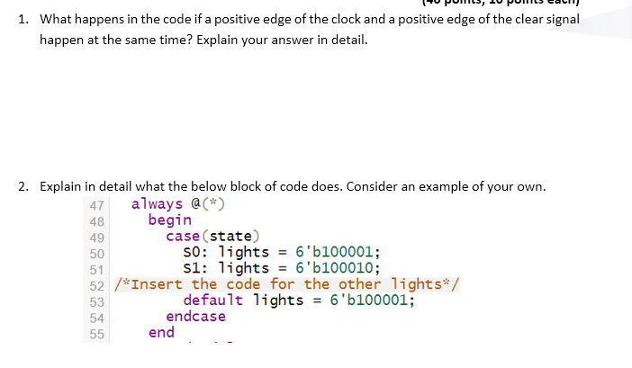 Solved Verilog Code: 1 module controller (clk,clr,lights); 2 | Chegg.com
