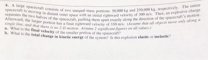 Solved Space with an initial rightward velocity of 300 m/s. | Chegg.com