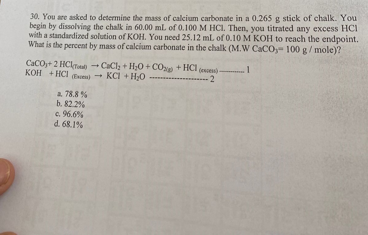 Solved 30. You are asked to determine the mass of calcium | Chegg.com