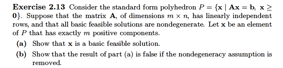 Solved Exercise 2.13 Consider the standard form polyhedron | Chegg.com
