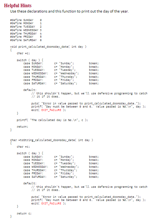 Solved I want a C code that uses the doomsday algorithm to | Chegg.com