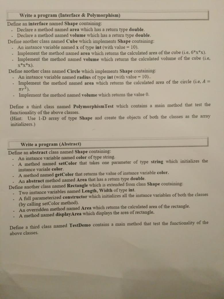 Solved !! Solve program (InterFace & Polymorphism) alone | Chegg.com