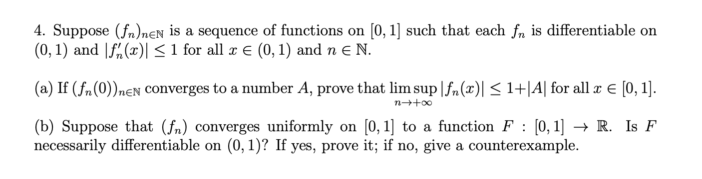 Solved 4. Suppose (fr)nen is a sequence of functions on [0, | Chegg.com