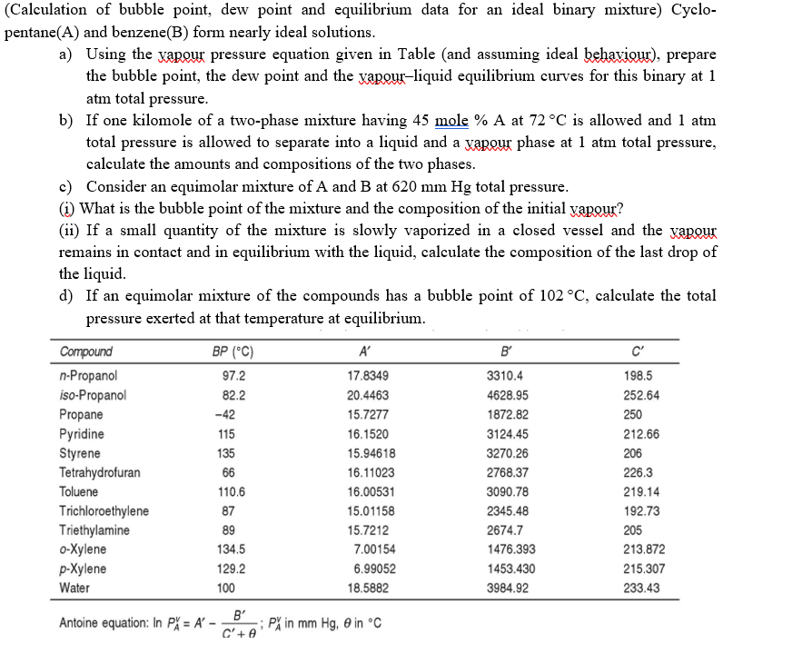 (Calculation of ﻿bubble point, dew point and | Chegg.com