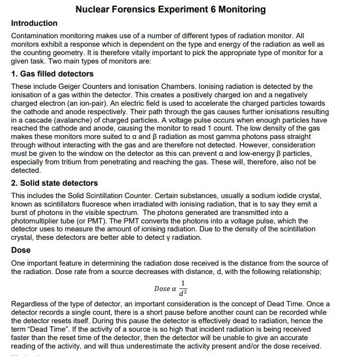 Solved Nuclear Forensics Experiment 6 | Chegg.com