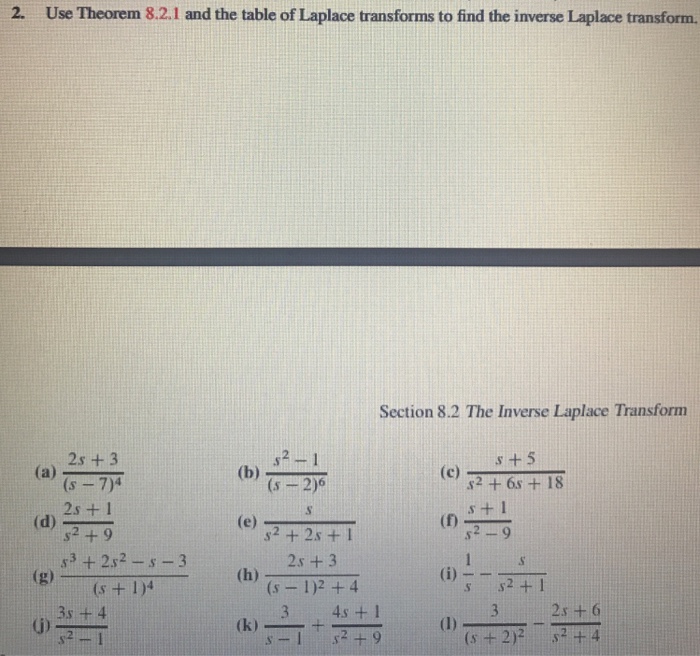 Solved 2. Use Theorem 8.2.1 and the table of Laplace | Chegg.com