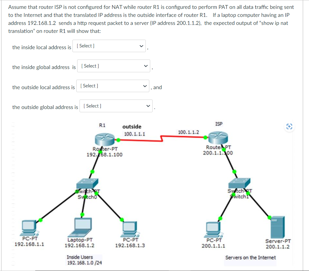 Solved Assume that router ISP is not configured for NAT | Chegg.com