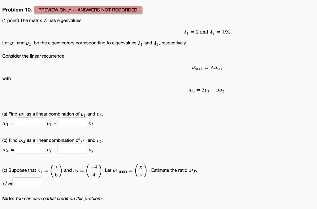 Solved Problem 10. PREVIEW ONLY -- ANSWERS NOT RECORDED (1 | Chegg.com
