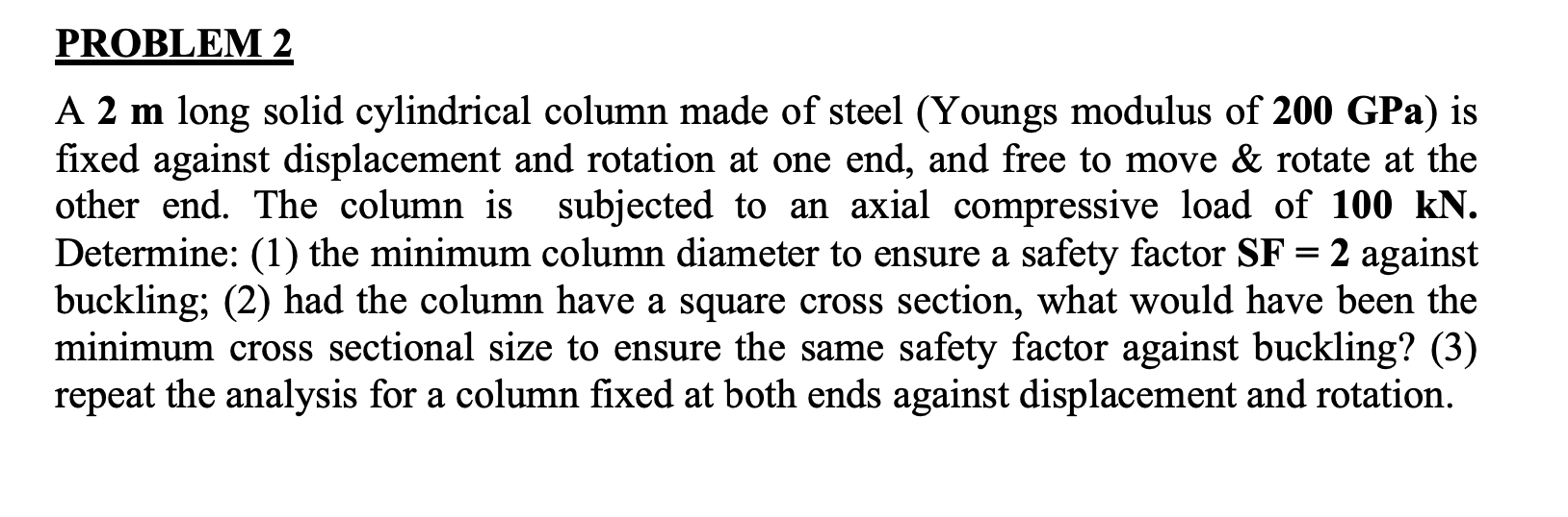 Solved PROBLEM 2 A 2 m long solid cylindrical column made of | Chegg.com