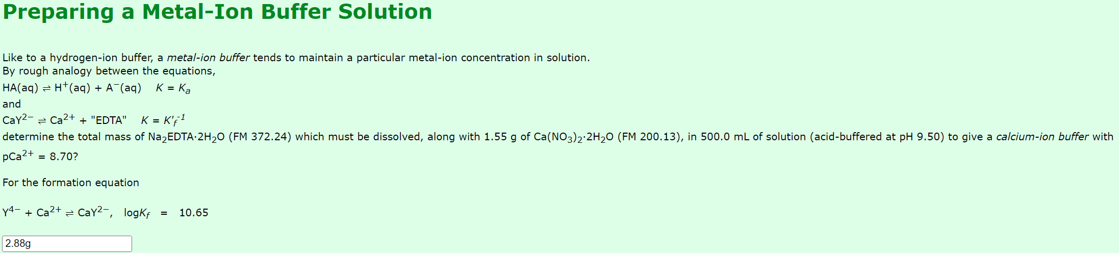 Solved Like to a hydrogen-ion buffer, a metal-ion buffer | Chegg.com