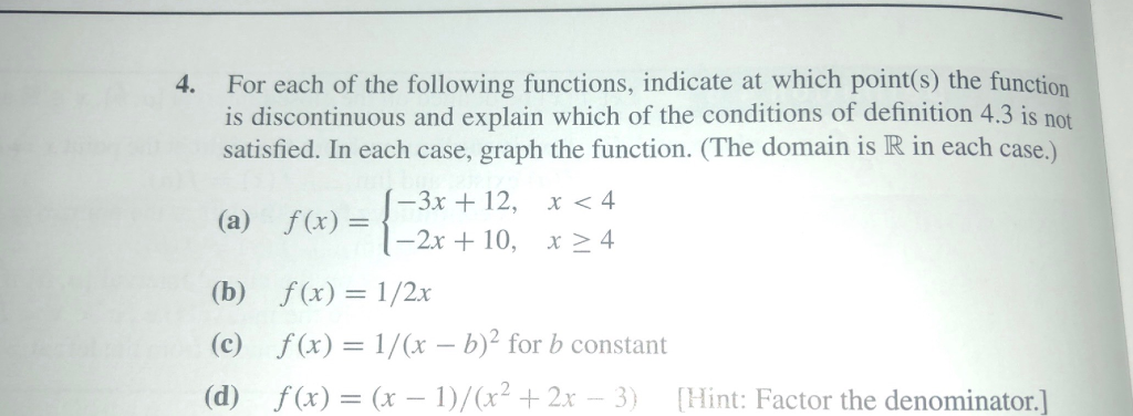 For each of the following functions, indicate at | Chegg.com