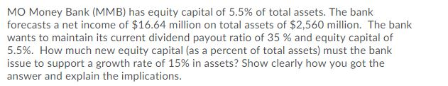 Solved MO Money Bank (MMB) has equity capital of 5.5% of | Chegg.com