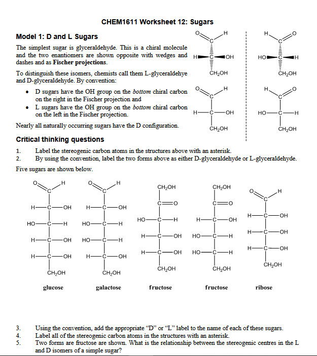 Solved H H OH HOI 1H H H CHEM1611 Worksheet 12: Sugars Model | Chegg.com