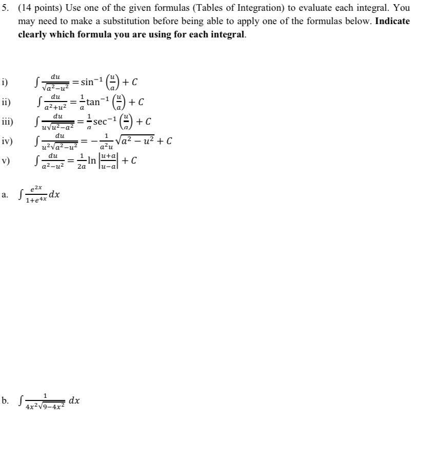 Solved 5. (14 points) Use one of the given formulas (Tables | Chegg.com