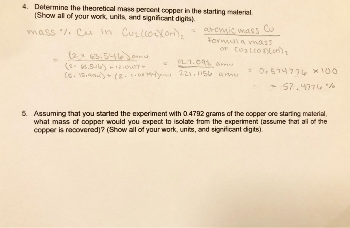 Solved 4. Determine the theoretical mass percent copper in | Chegg.com