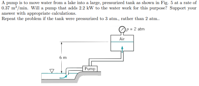 Solved A pump is to move water from a lake into a large, | Chegg.com