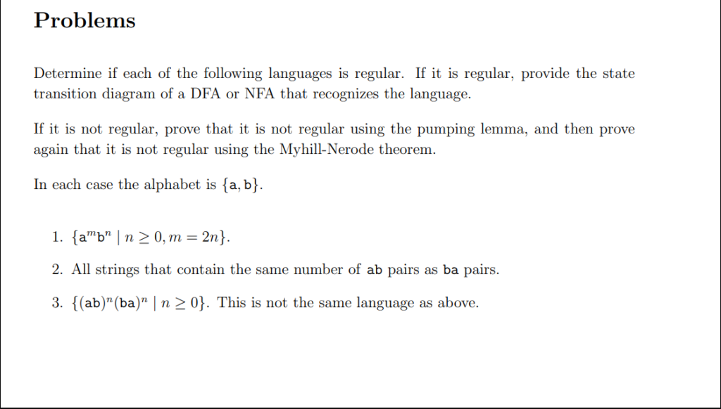 Solved Problems Determine if each of the following languages | Chegg.com