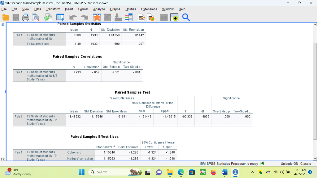 Paired Samples Effect Sizes Chegg