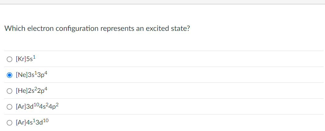 Solved Which electron configuration represents an excited | Chegg.com