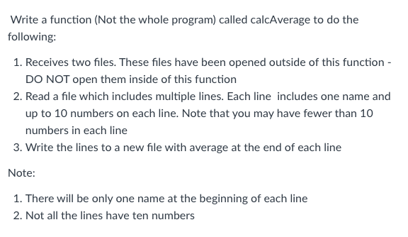 Solved Write a function (Not the whole program) called | Chegg.com