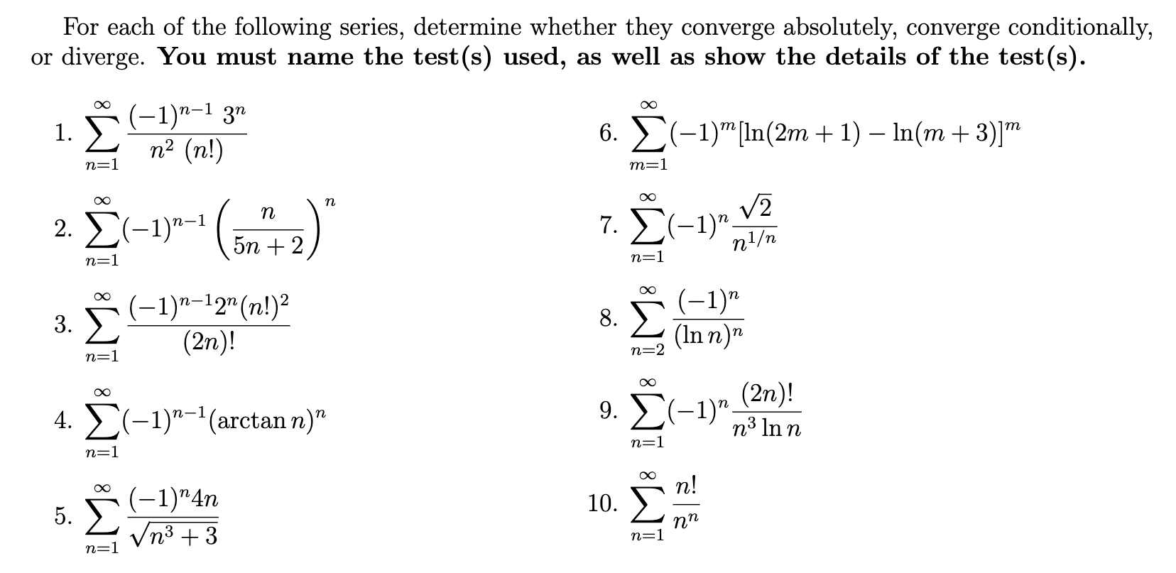 Solved For each of the following series, determine whether | Chegg.com