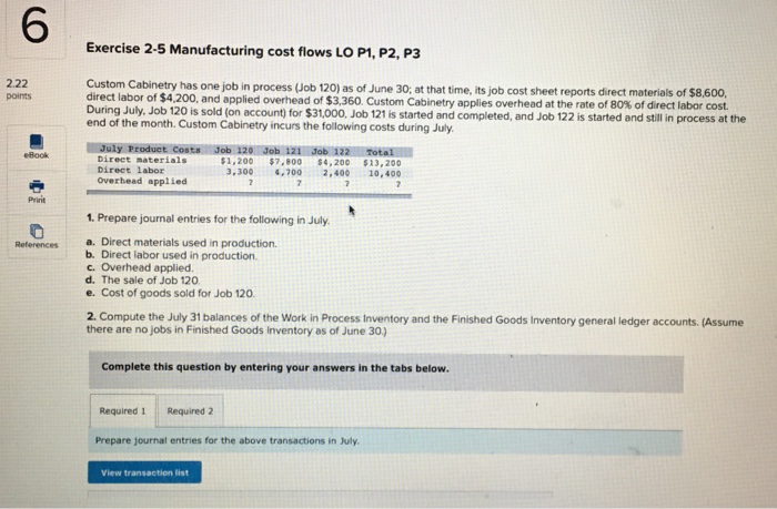 Solved 6 Exercise 2-5 Manufacturing cost flows LO P1, P2, P3 | Chegg.com