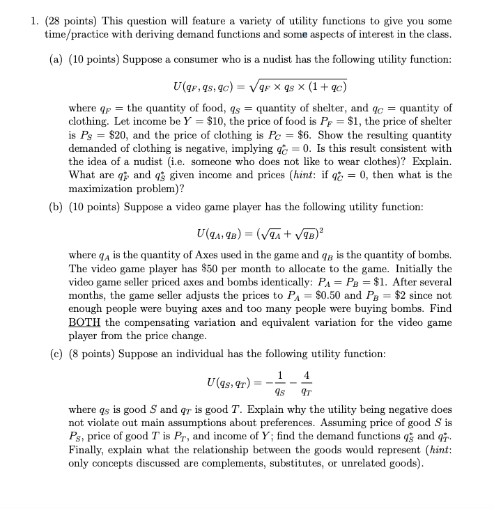 Solved 1. (28 points) This question will feature a variety | Chegg.com
