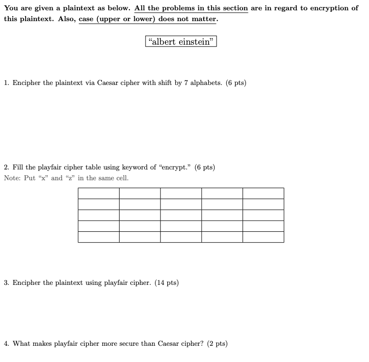 Solved You are given a plaintext as below. All the problems | Chegg.com