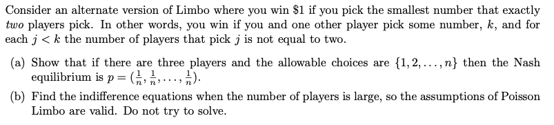 Solved Consider an alternate version of Limbo where you win | Chegg.com