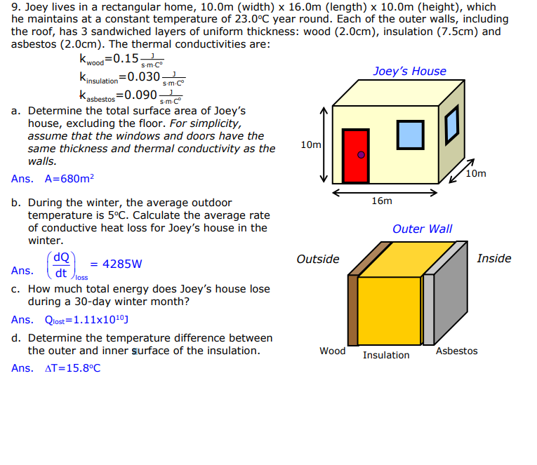 Solved 9. Joey lives in a rectangular home, 10.0m (width) x | Chegg.com