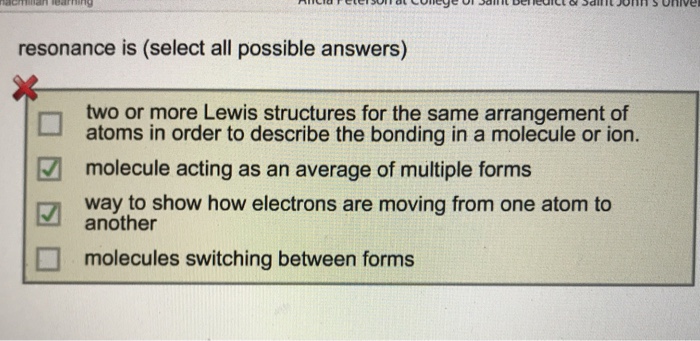 Solved resonance is (select all possible answers) two or | Chegg.com