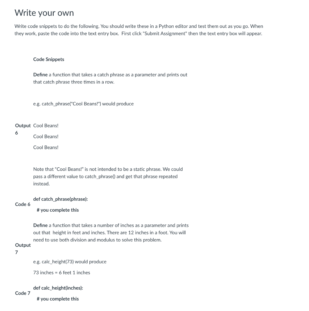 Solved Write your own Write code snippets to do the | Chegg.com